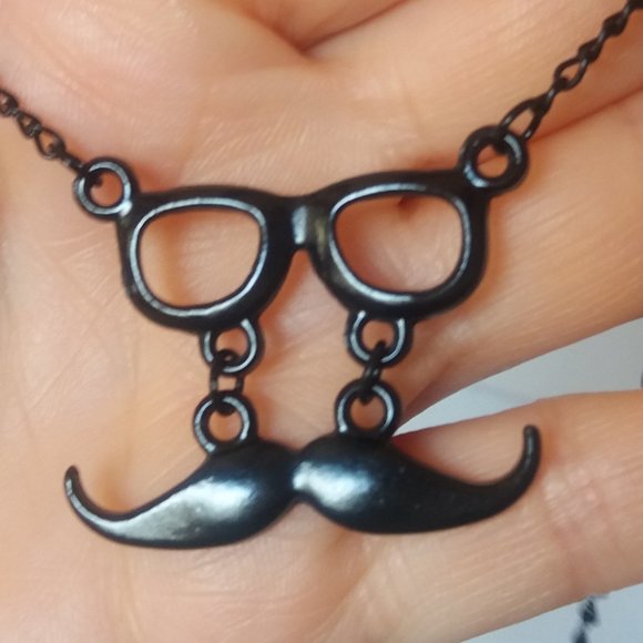 Handmade | Jewelry | Mustache Glasses Necklace Black Metal Handmade ...